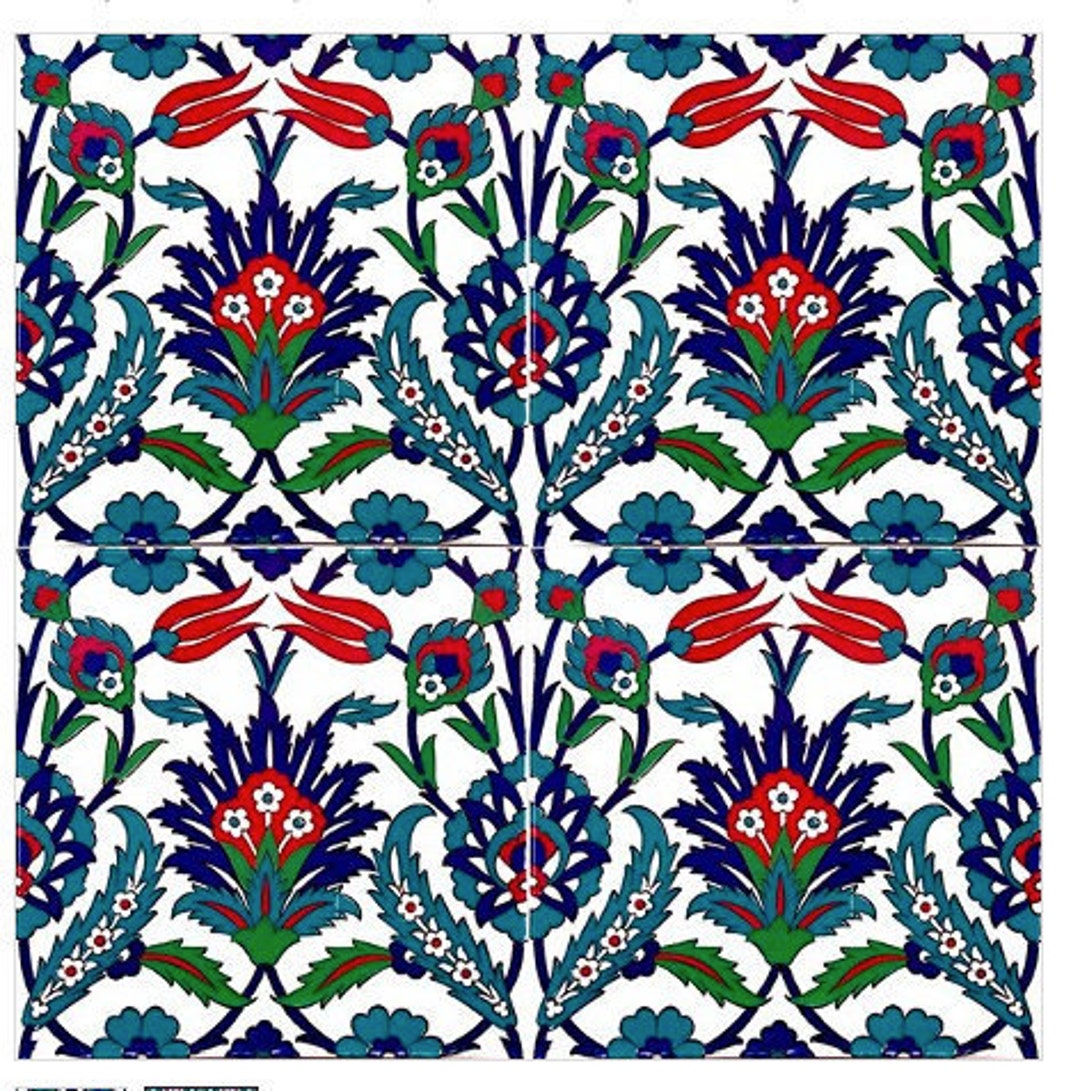 4x Turkish Ceramic Tile, Set of 4, Iznik Ceramic Tiles, Hamam Tile ...