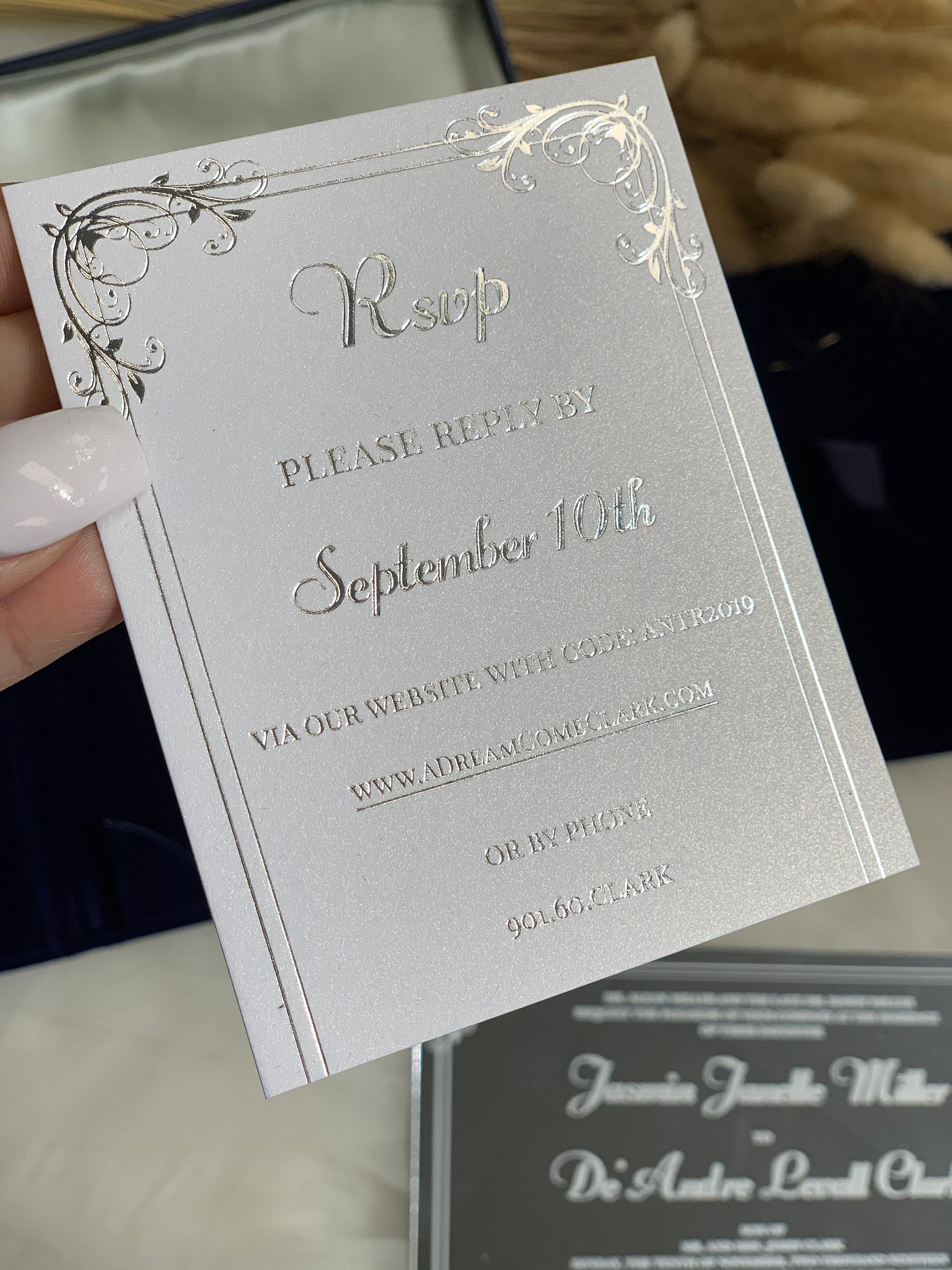 20.50 Personalized Velvet Folio Boxed Wedding Invitation Navy - Etsy