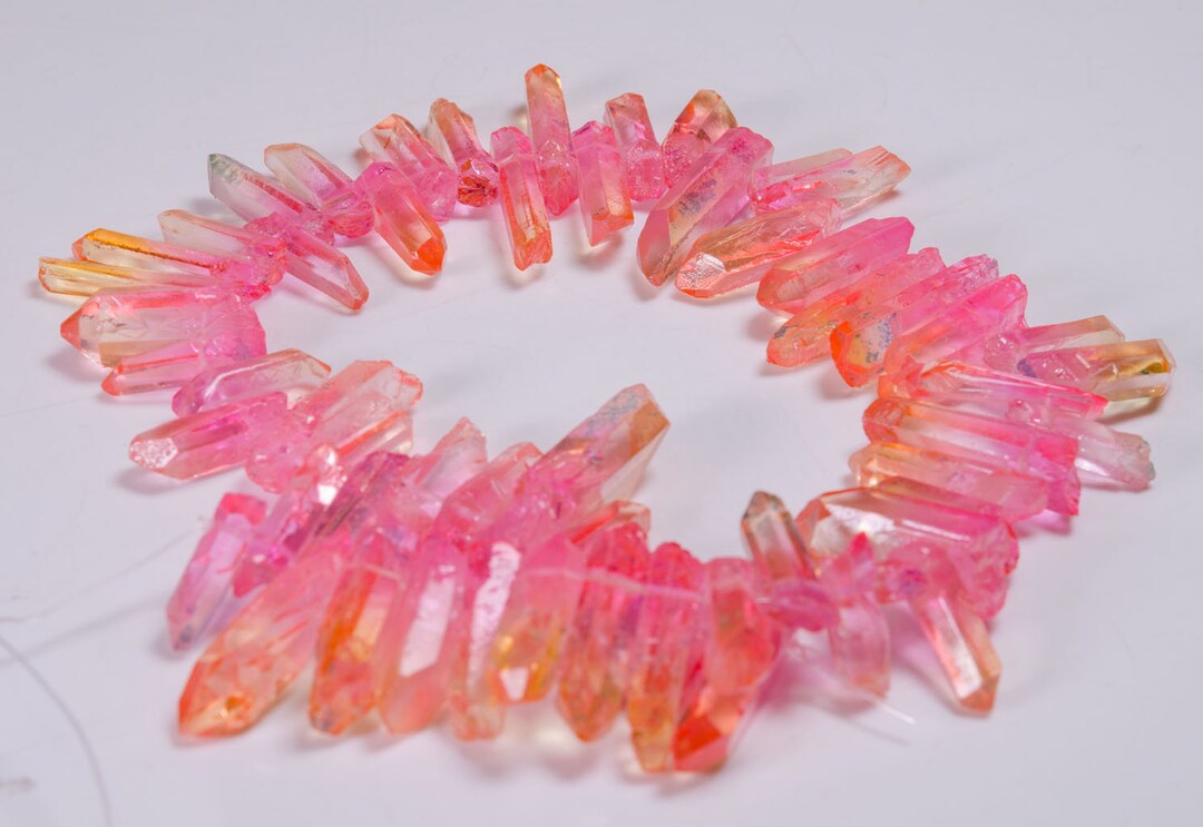 Full Strand Pink Aura Titanium Quartz Point Quartz Crystal - Etsy