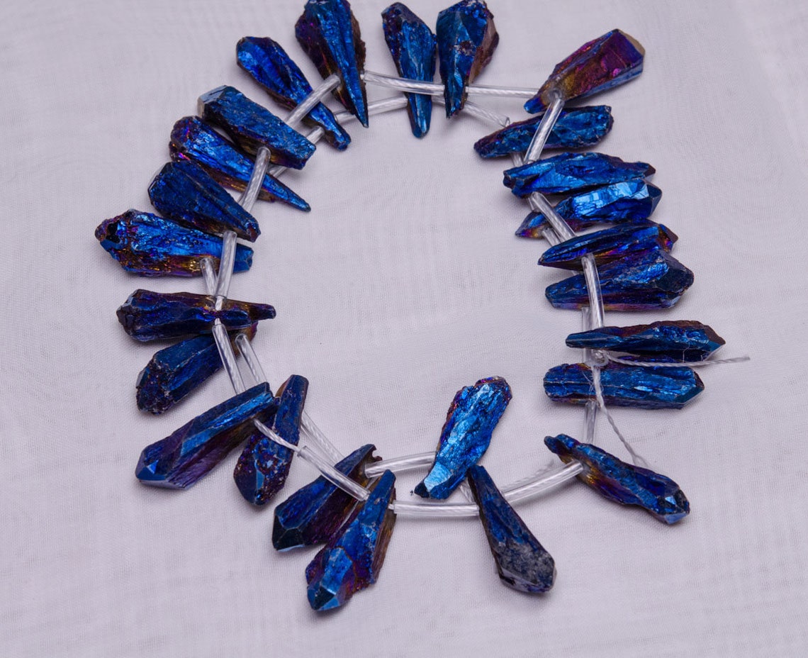 Full Strand Dark Blue Titanium Aura Quartz Pointdark Blue - Etsy