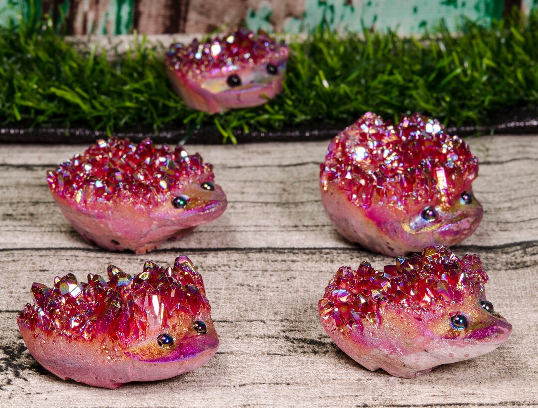 Red Aura Crystal Quartz Hedgehog Cluster,carved Hedgehog Crystal,druzy ...