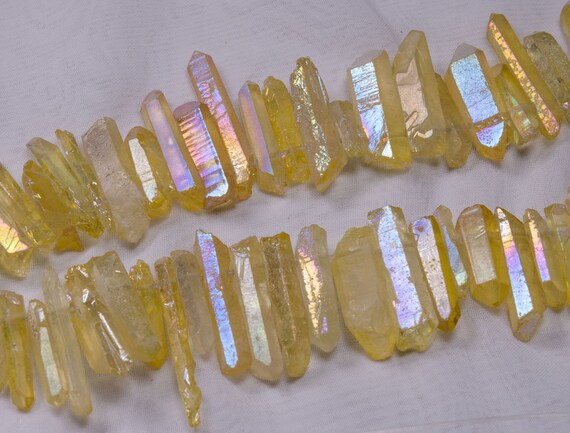 Full Strand Yellow Aura Titanium Quartz Point Quartz Crystal | Etsy