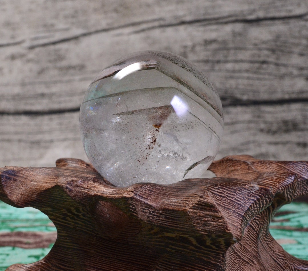 Clear Green Phantom Quartz Crystal Sphere,green Speckled Circle ...