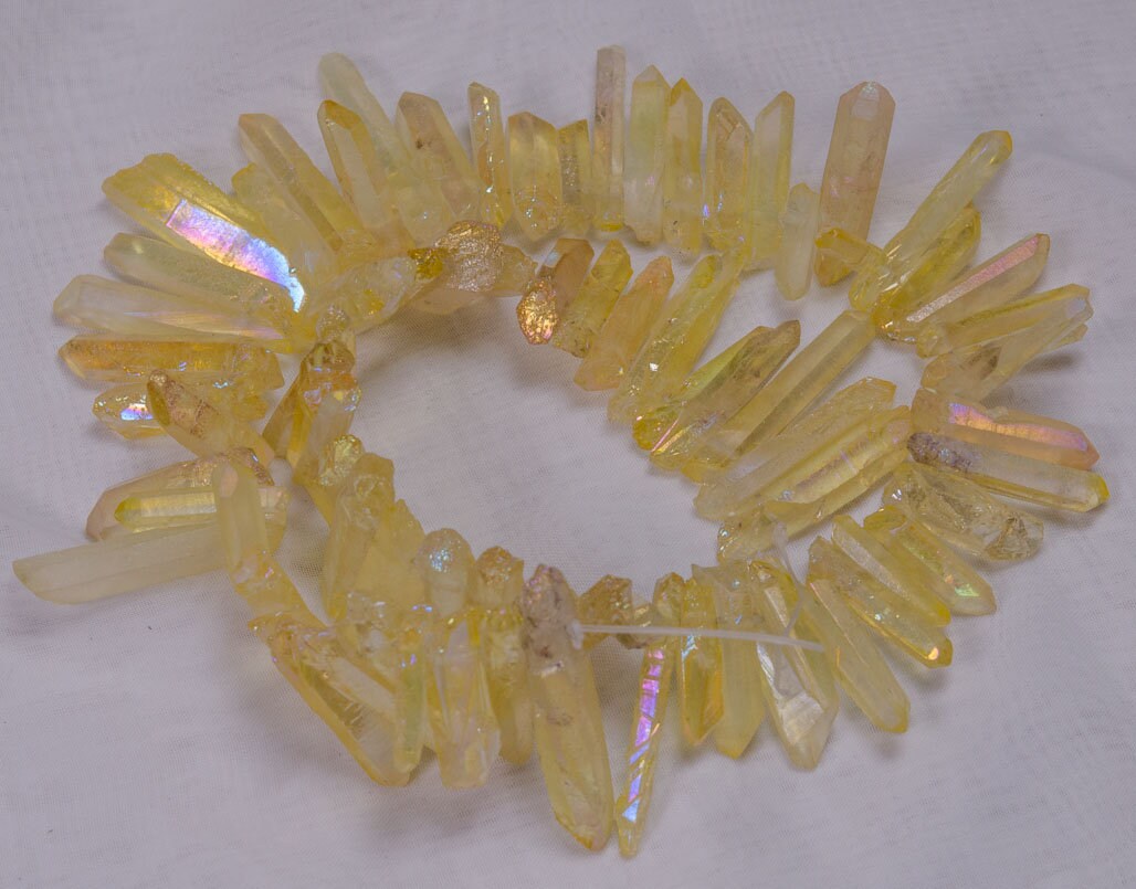 Full Strand Yellow Aura Titanium Quartz Point Quartz Crystal | Etsy