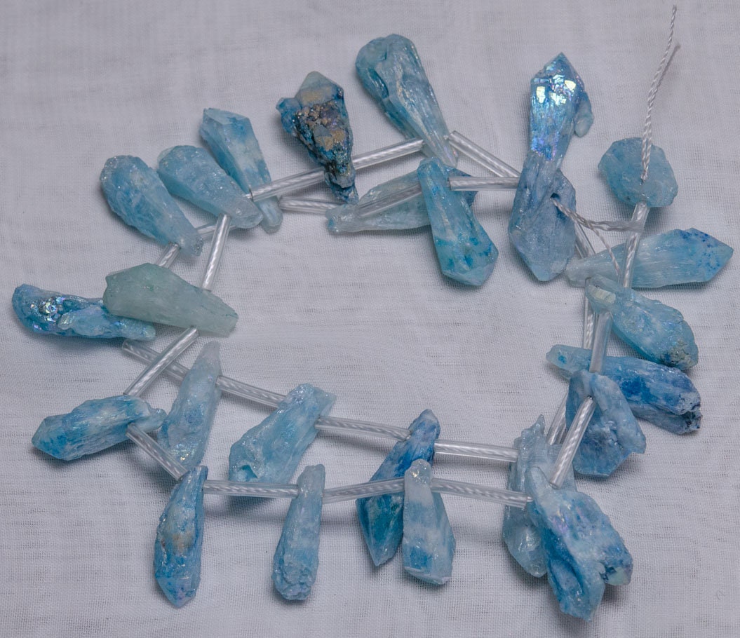 Full Strand Raw Sky Blue Titanium Aura Quartz Point Blue | Etsy