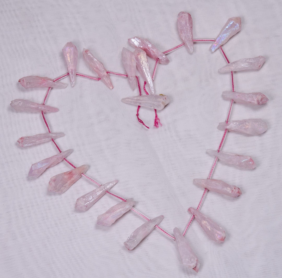 Full Strand Raw Light Pink Titanium Aura Quartz Pointpink - Etsy