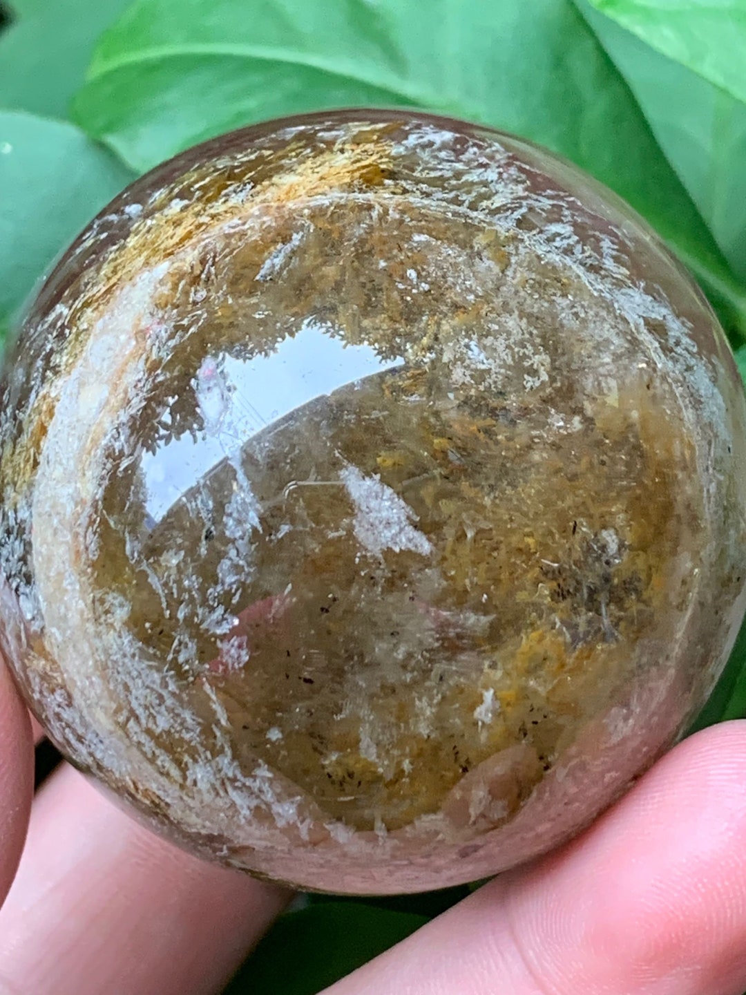 51mm Natural Clear Yellow Green Phantom Quartz Crystal Sphere/yellow ...