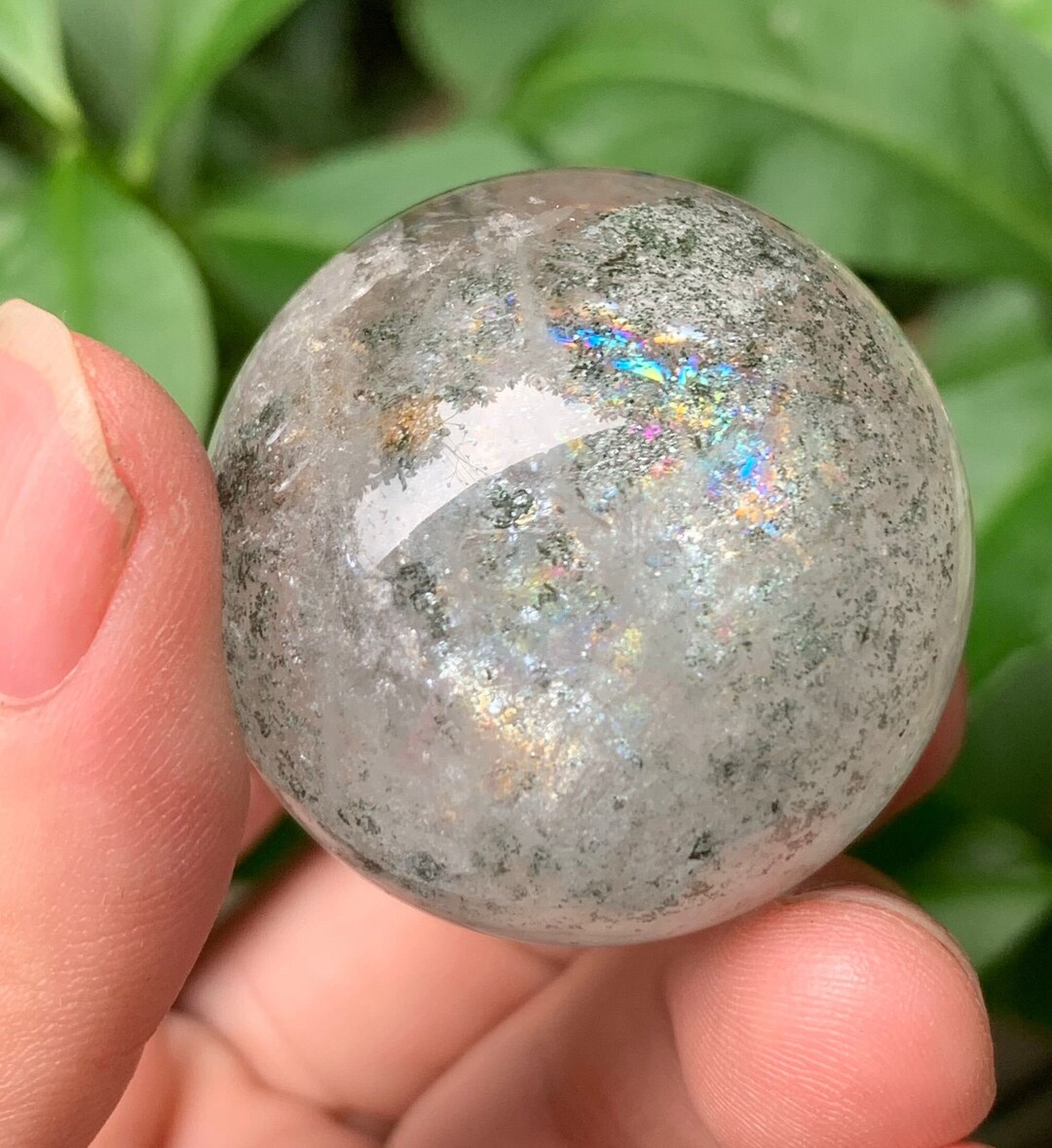 35mm Natural Rainbow Green Phantom Quartz Crystal Sphere/green ...