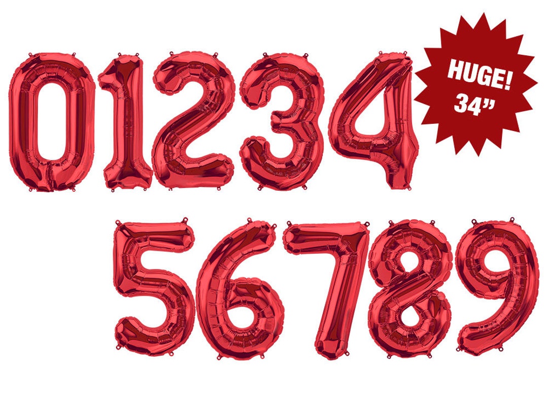 34 LARGE RED Number Balloons Red Number Balloon Banner Birthday ...