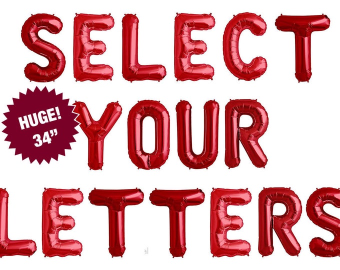 34" RED LARGE Letter Number Balloons | Red Letter Balloon Banner ...