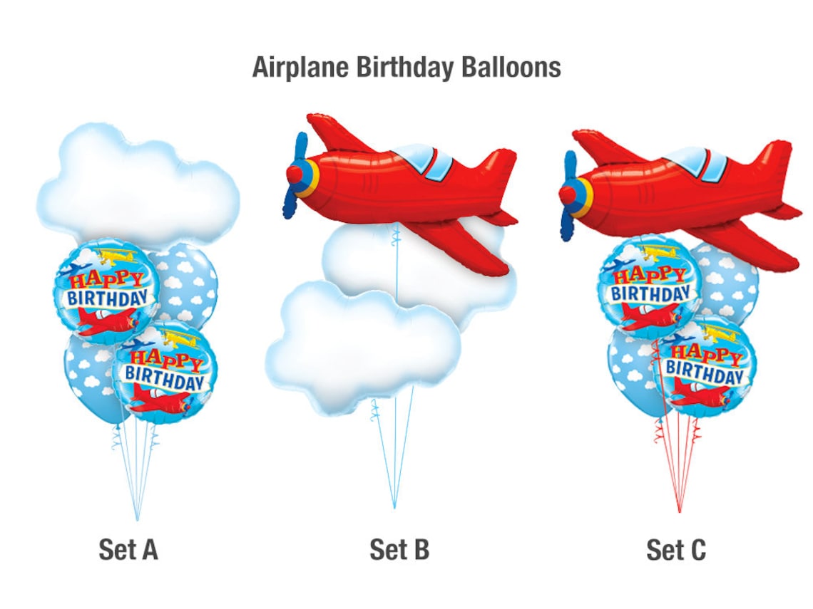Airplane Balloon Bouquet | 5pc Plane and Cloud Balloons for Boy ...