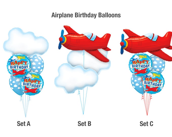 Airplane Balloon Bouquet 5pc Plane and Cloud Balloons for - Etsy