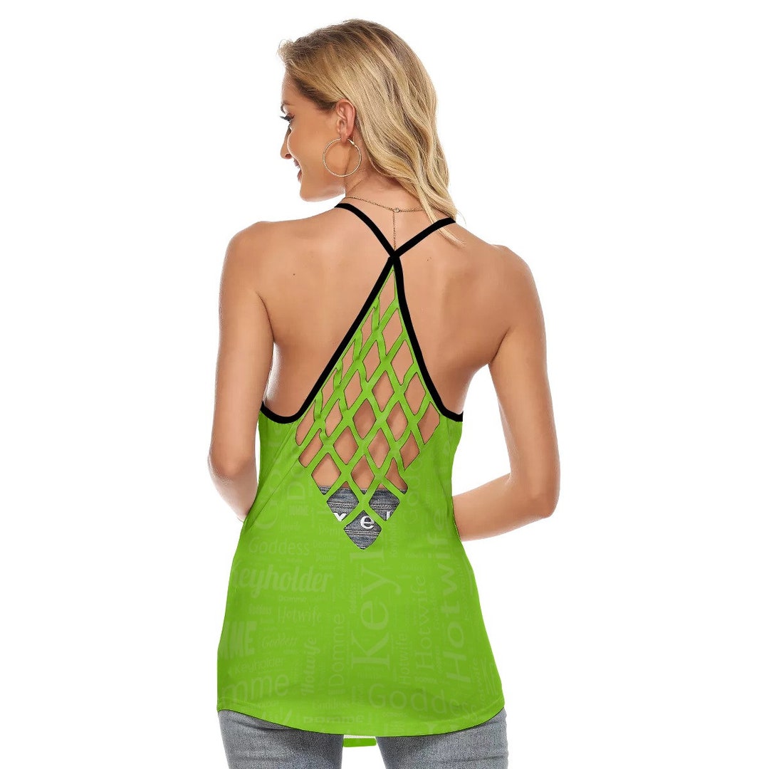 Keyholder Domme Criss-cross Open Back Tank Top in Green. Hotwife ...