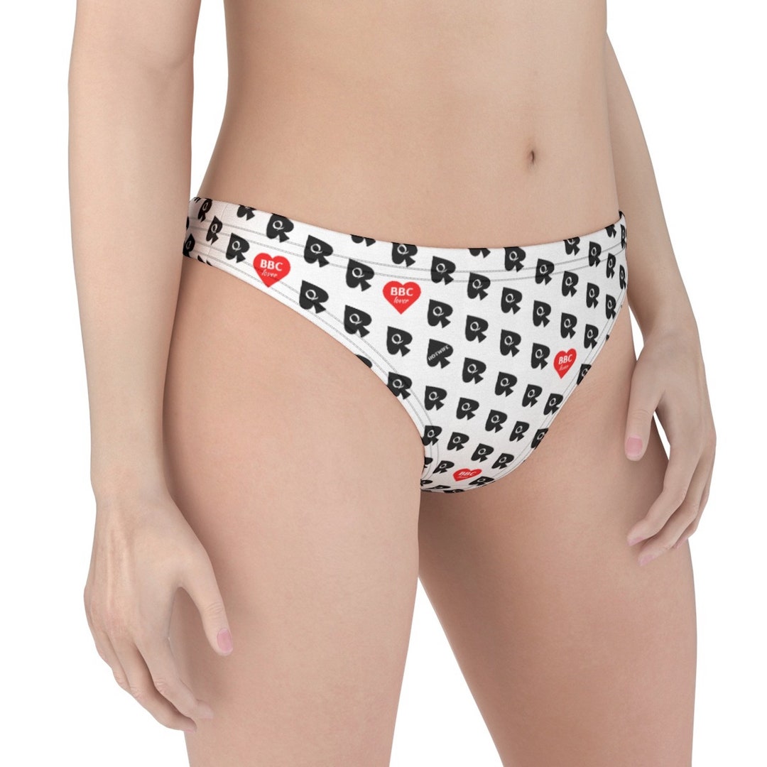 Hotwife QOS Thong Panties With Queen of Spades Symbol BBC Lover Heart on White Ideal Gift for ...