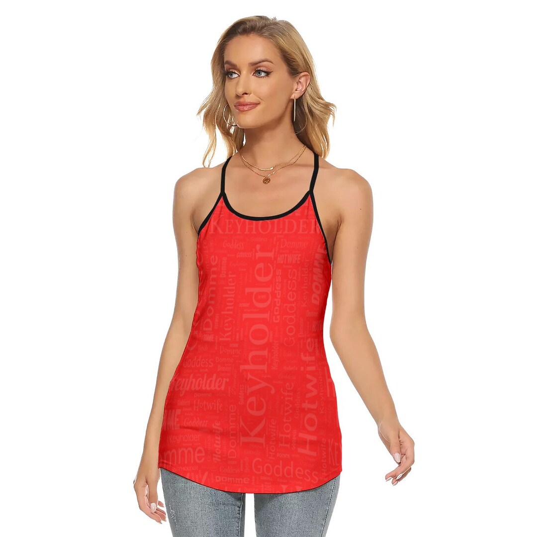 Keyholder Domme Criss-cross Open Back Tank Top in Red. Hotwife ...