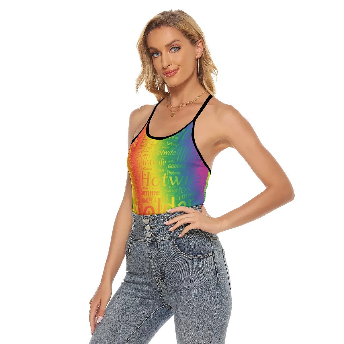 Keyholder Domme Rainbow Criss-cross Open Back Tank Top. Hotwife ...