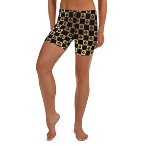 Hotwife Queen of Spades Shorts - Gold and Black Checkerboard Design ...