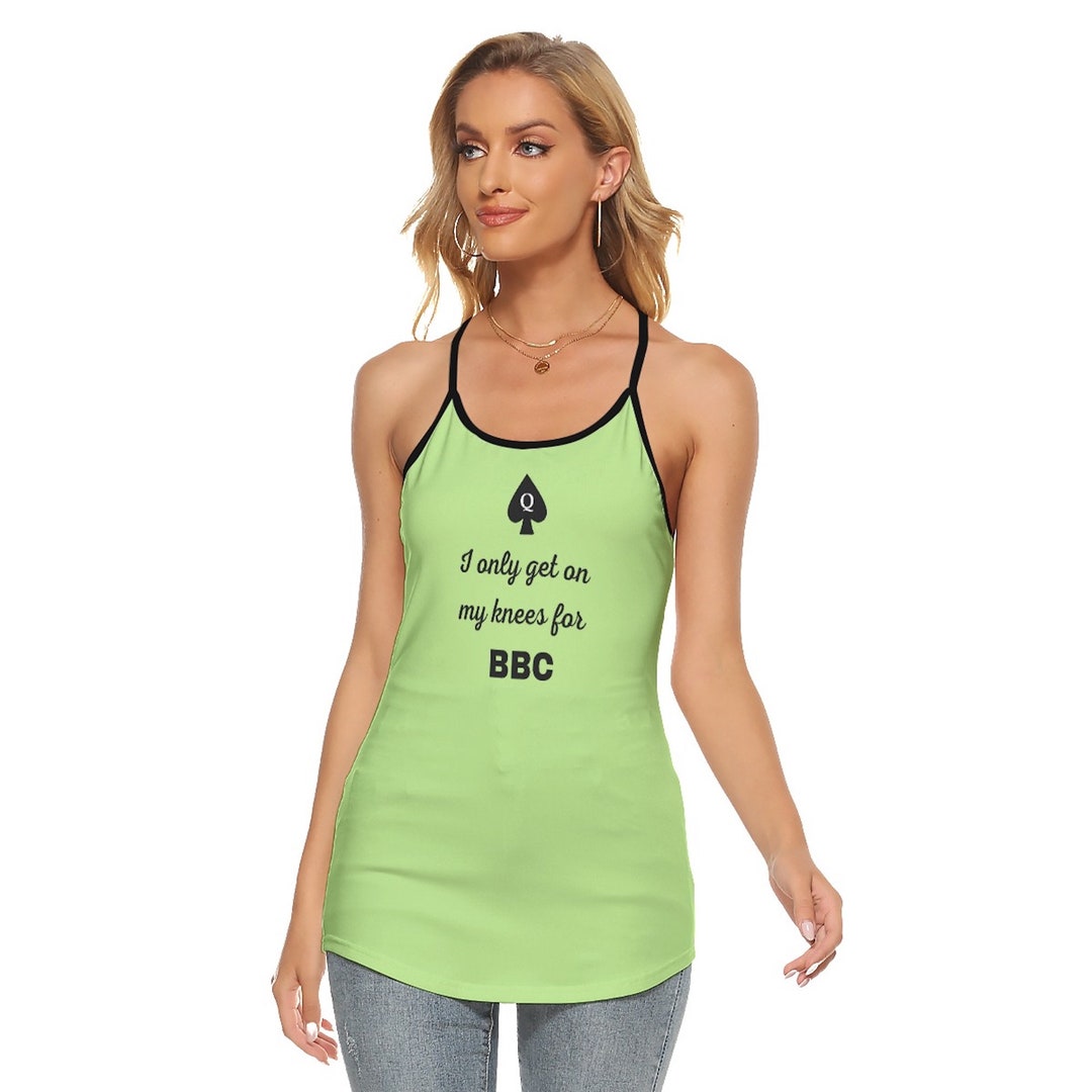 QOS BBC Hotwife Criss-cross Open Back Tank Top Queen of Spades Text in Black on Green. Totally ...