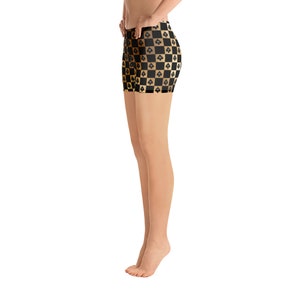 Hotwife Queen of Spades Shorts - Gold and Black Checkerboard Design ...