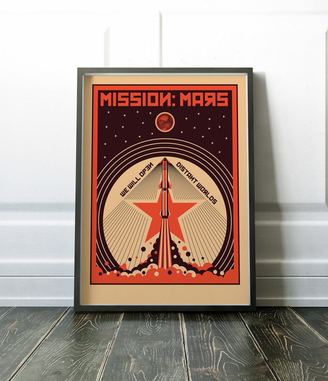 Retro Mars Print Mars Space Rocket Poster Space Travel Wall - Etsy