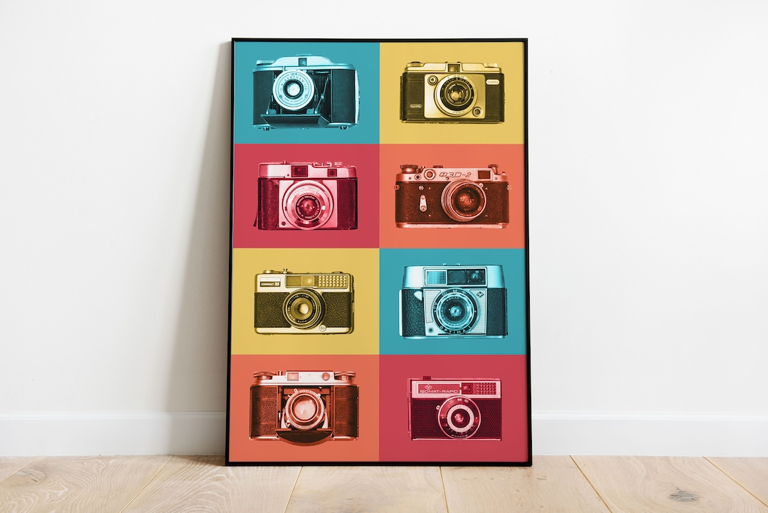 Retro Camera Art Print, Colourful Wall Art, Vintage Cameras Poster ...