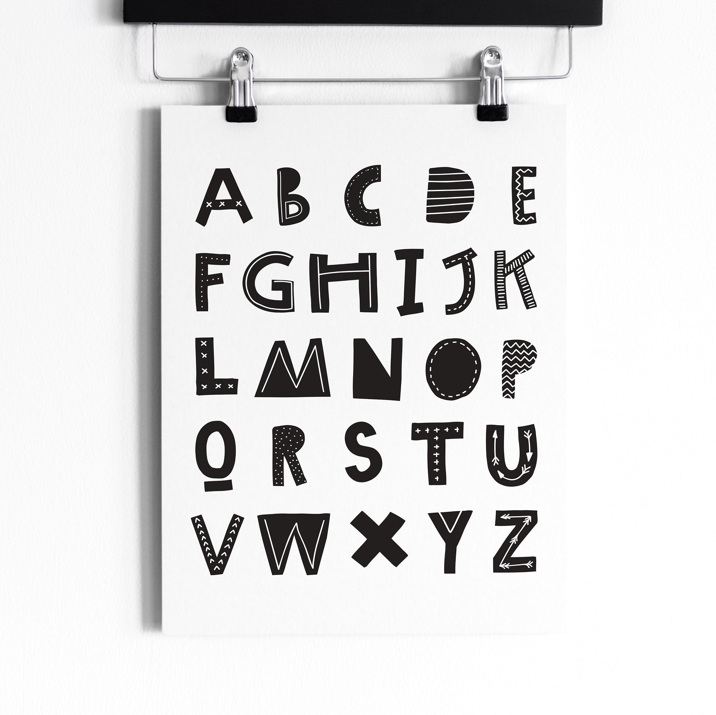 Black and White Alphabet Poster, Educational Wall Art (digital Download ...