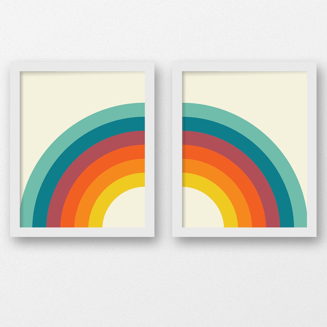 Retro Rainbow Print,set of 2, 70's 80's Wall Art,large Poster Rainbow ...