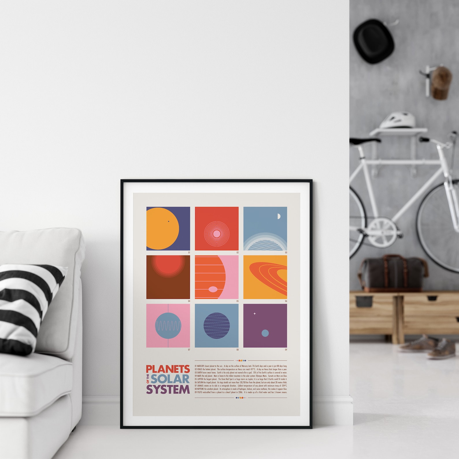 Planets of the Solar System Retro Poster, Digital Printable Mid Century ...