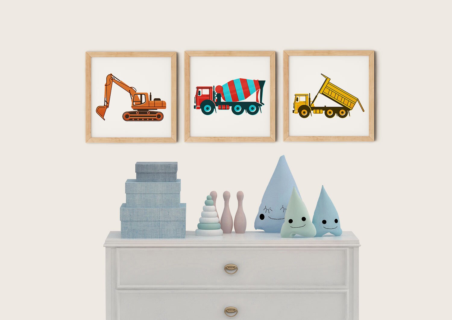 SET of 3 Construction Prints Kids Wall Art Boys Nursery | Etsy