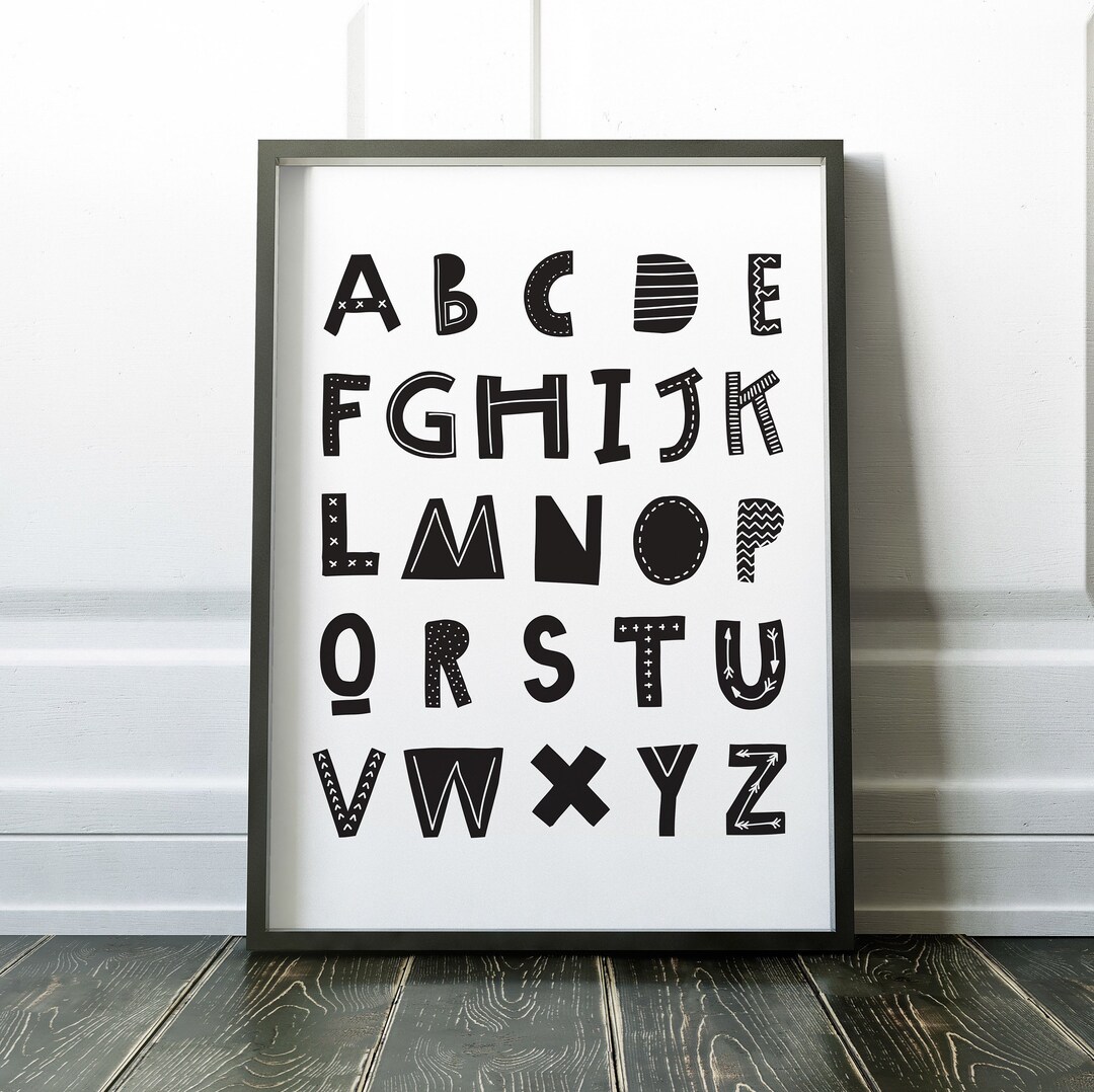 Black and White Alphabet Poster, Educational Wall Art (digital Download ...