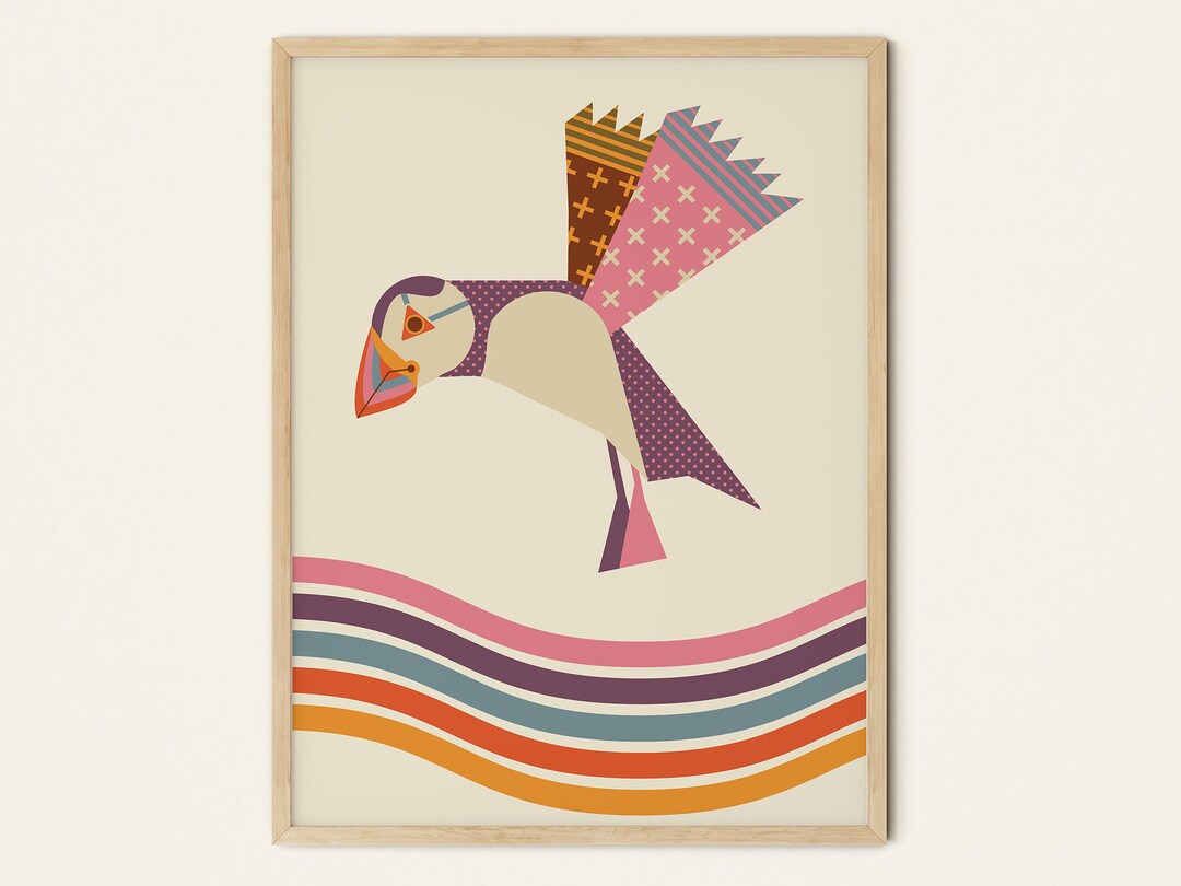 Retro Puffin Print, Abstract Bird Poster, Mid-century Modern Art ...