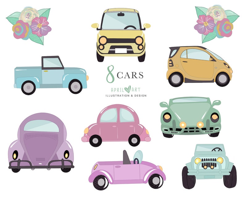 Party Car Clipart, Transportation, Travel, Cute Cars, Pastel Cars ...
