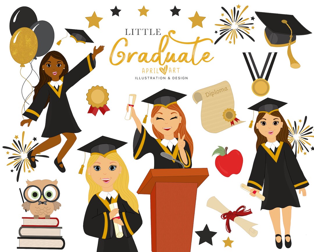 Graduation Clipart, Graduate Girls, Graduation Girl, Black & Gold, DIY ...