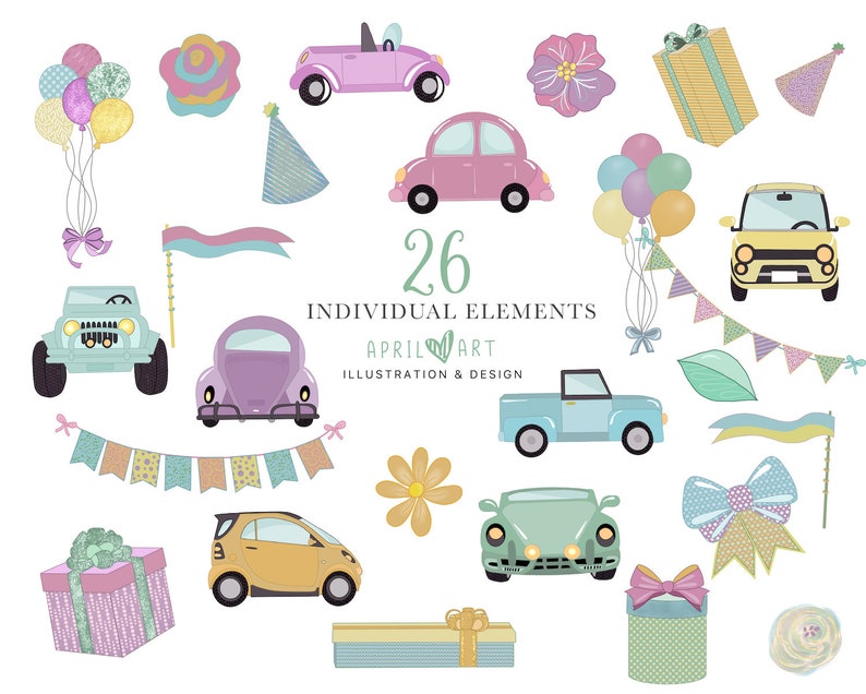 Party Car Clipart, Transportation, Travel, Cute Cars, Pastel Cars ...