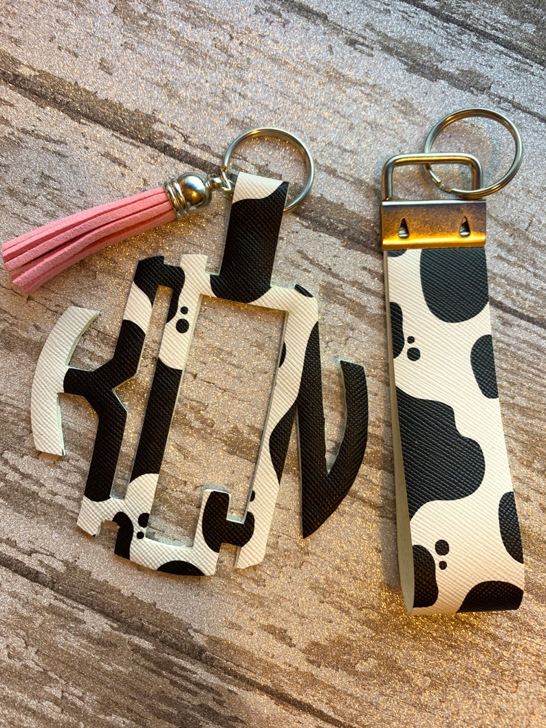 Monogram Keychain Faux Leather Keychain Customizable Etsy
