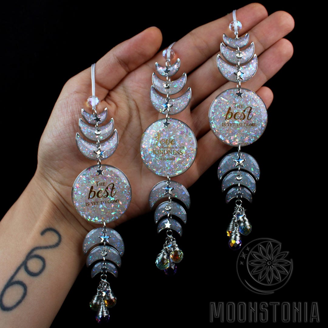 Moon Phase Suncatcher, Rearview Mirror Car Charm, Window Decor, Car ...