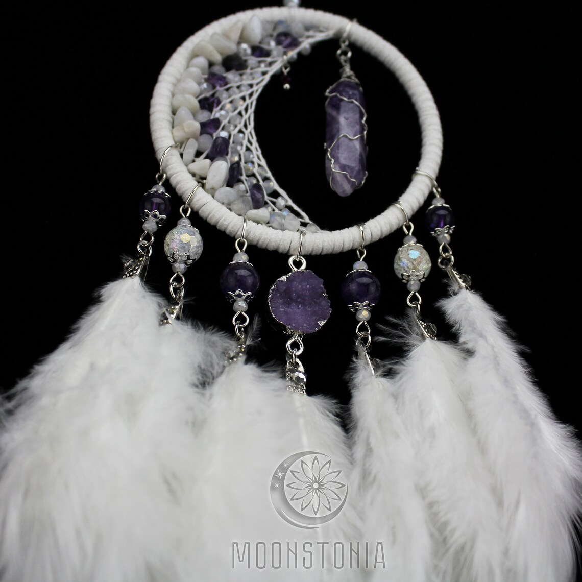 Small Sparkling Purple White Amethyst Crescent Moon Dream - Etsy