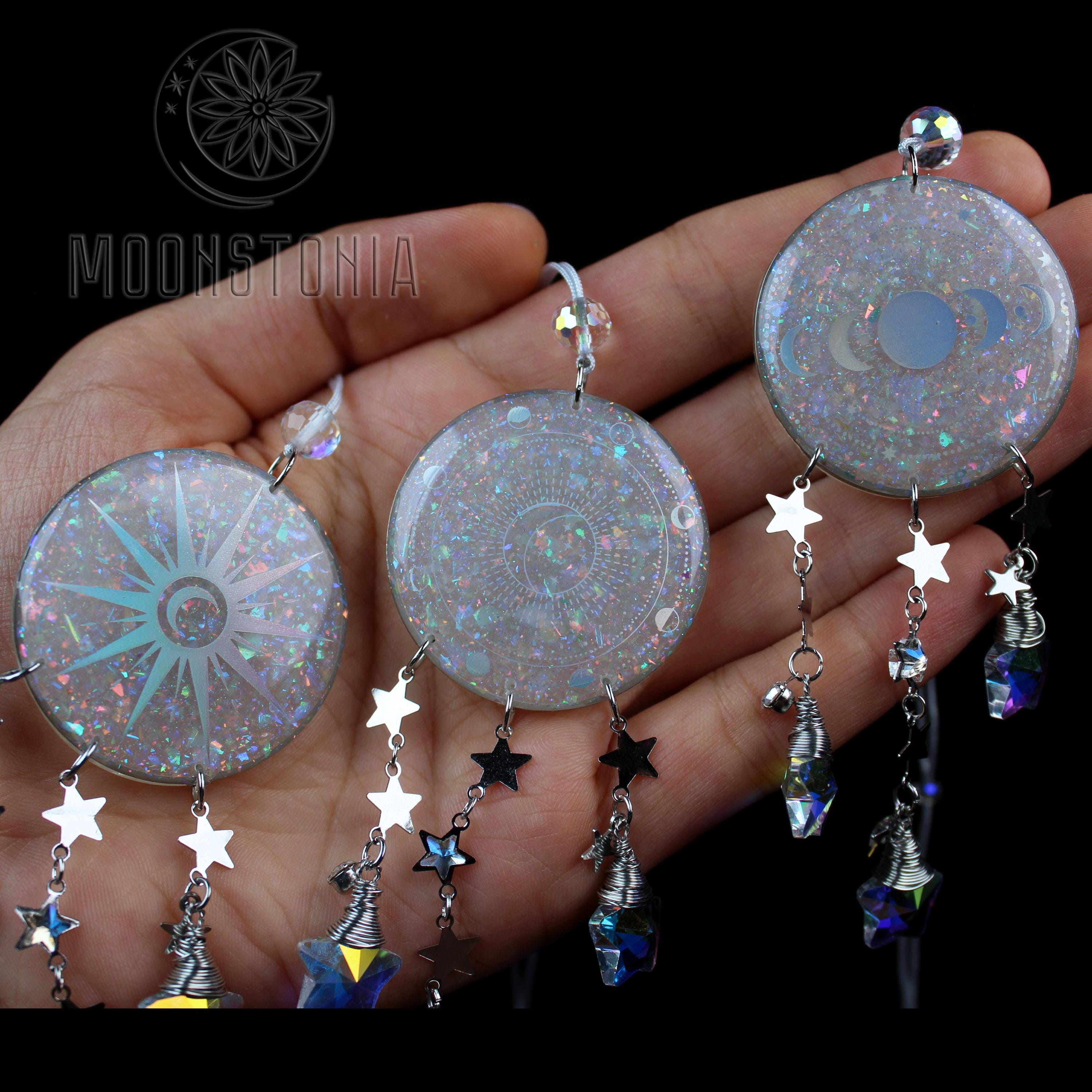 Moon Phase Suncatcher, Rearview Mirror Car Charm, Window Decor, Car ...