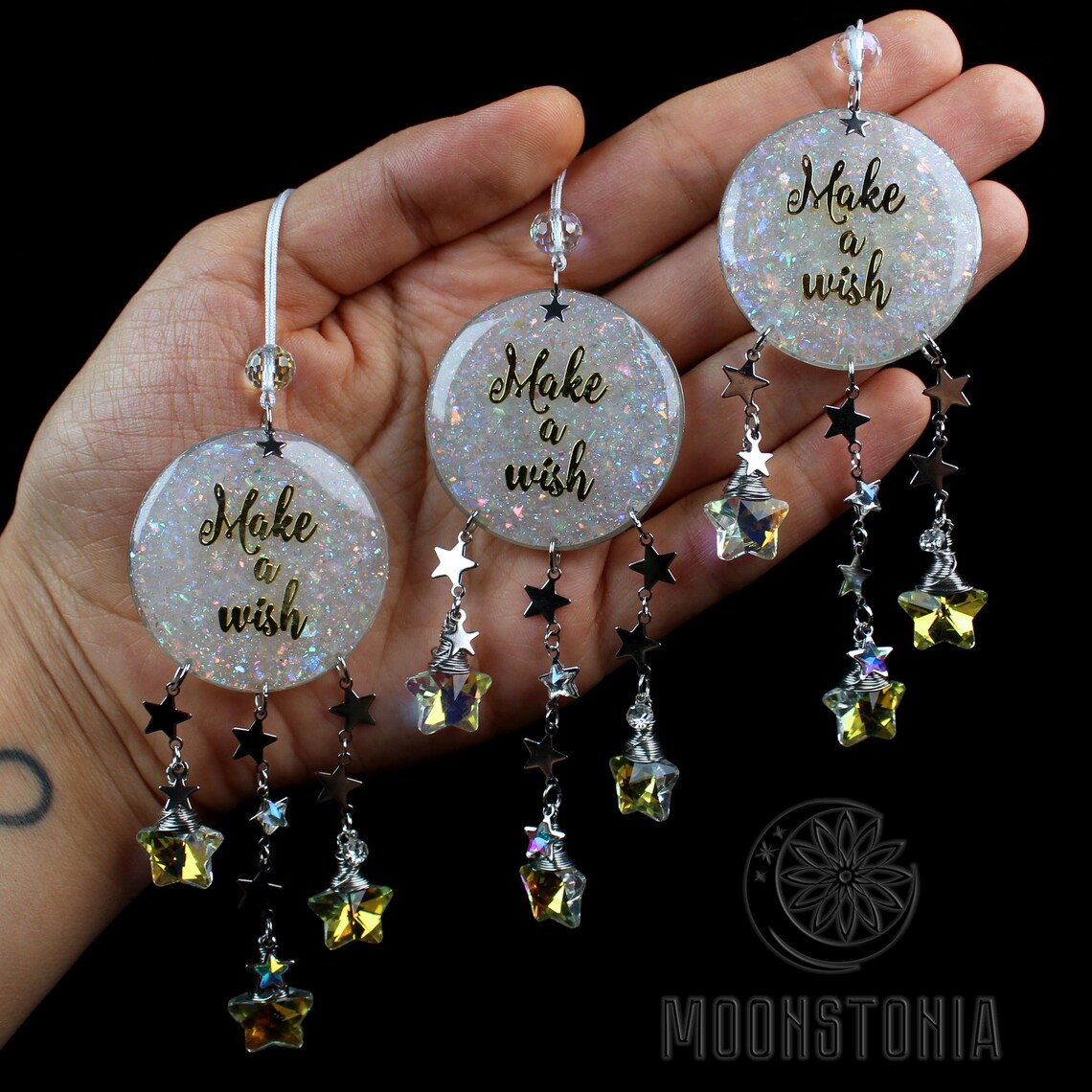 Moon Phase Suncatcher, Rearview Mirror Car Charm, Window Decor, Car ...