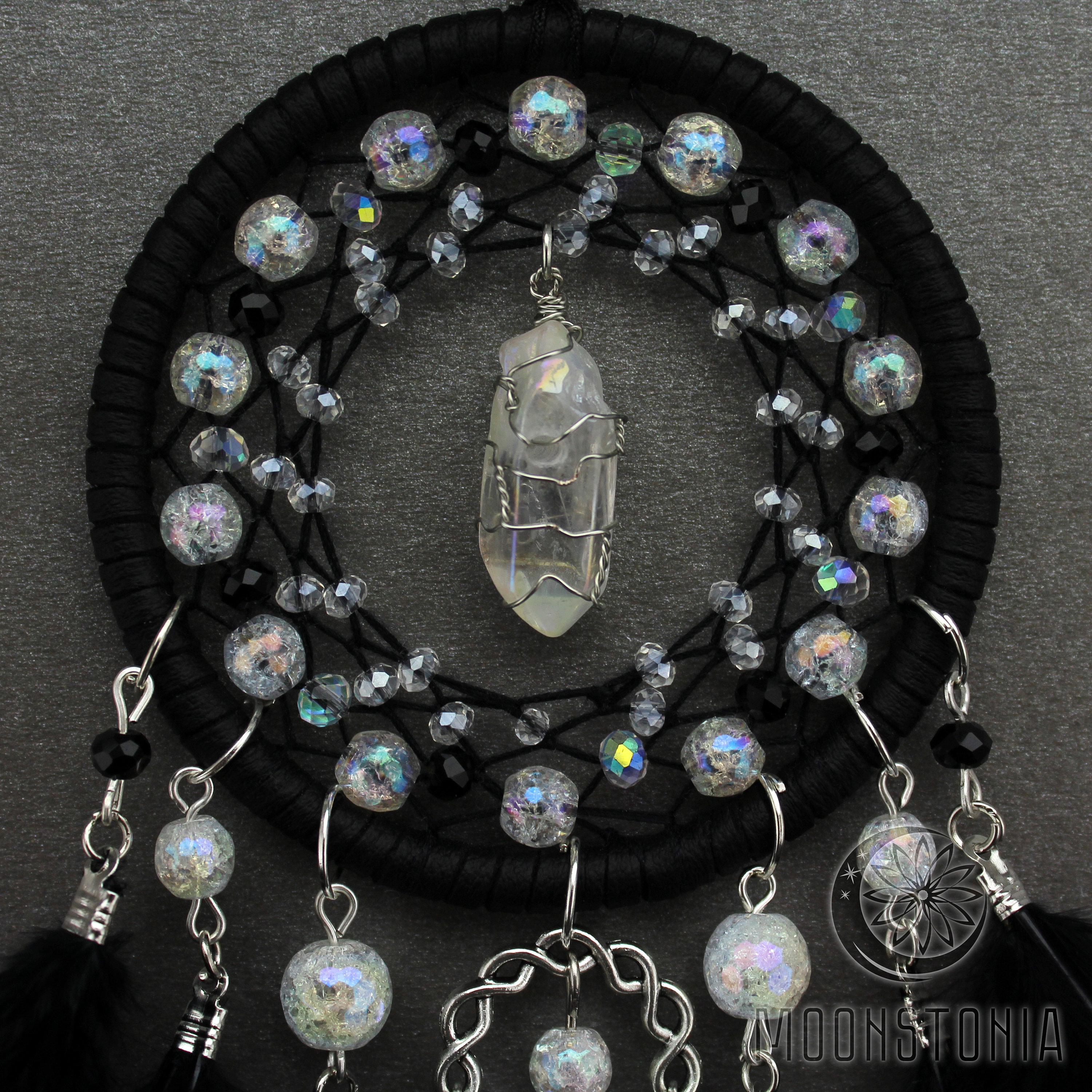 Small black silver aura shiny dream catcher crystals rear view | Etsy