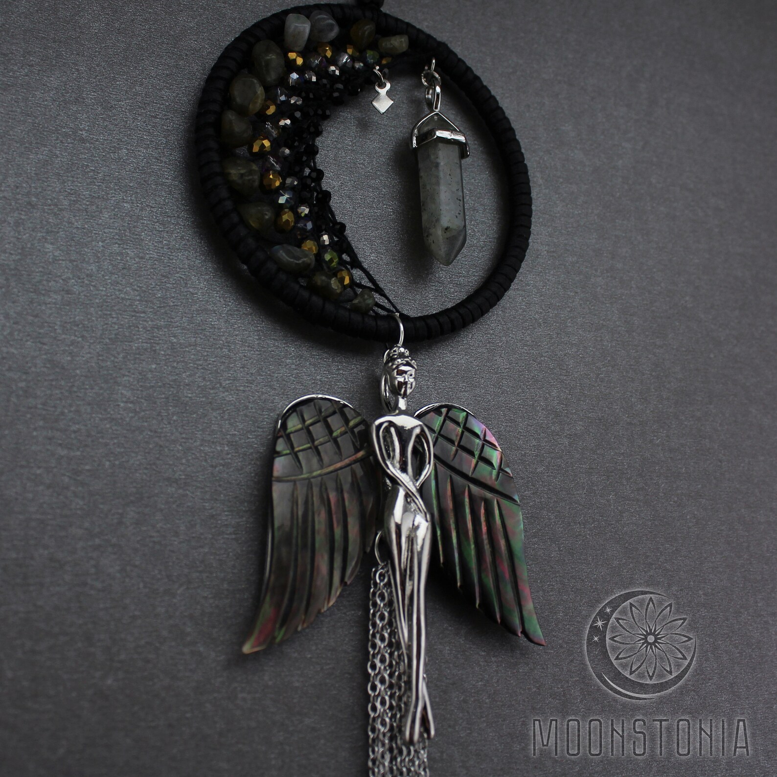 Small Black Silver Crescent Moon Angel Sparkling Dream Catcher - Etsy