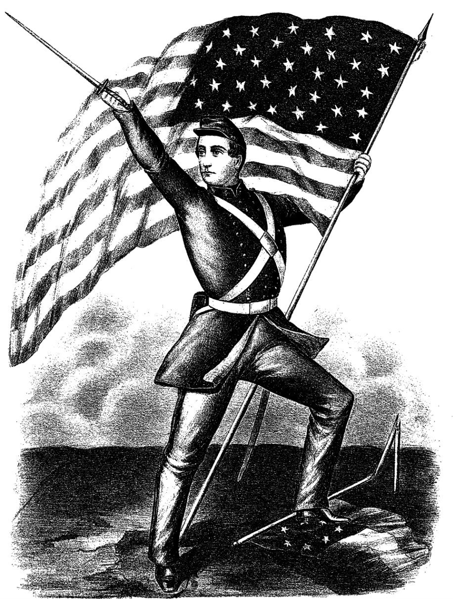 Civil War Union Yankee Soldier con Bandera y Espada camiseta - Etsy España