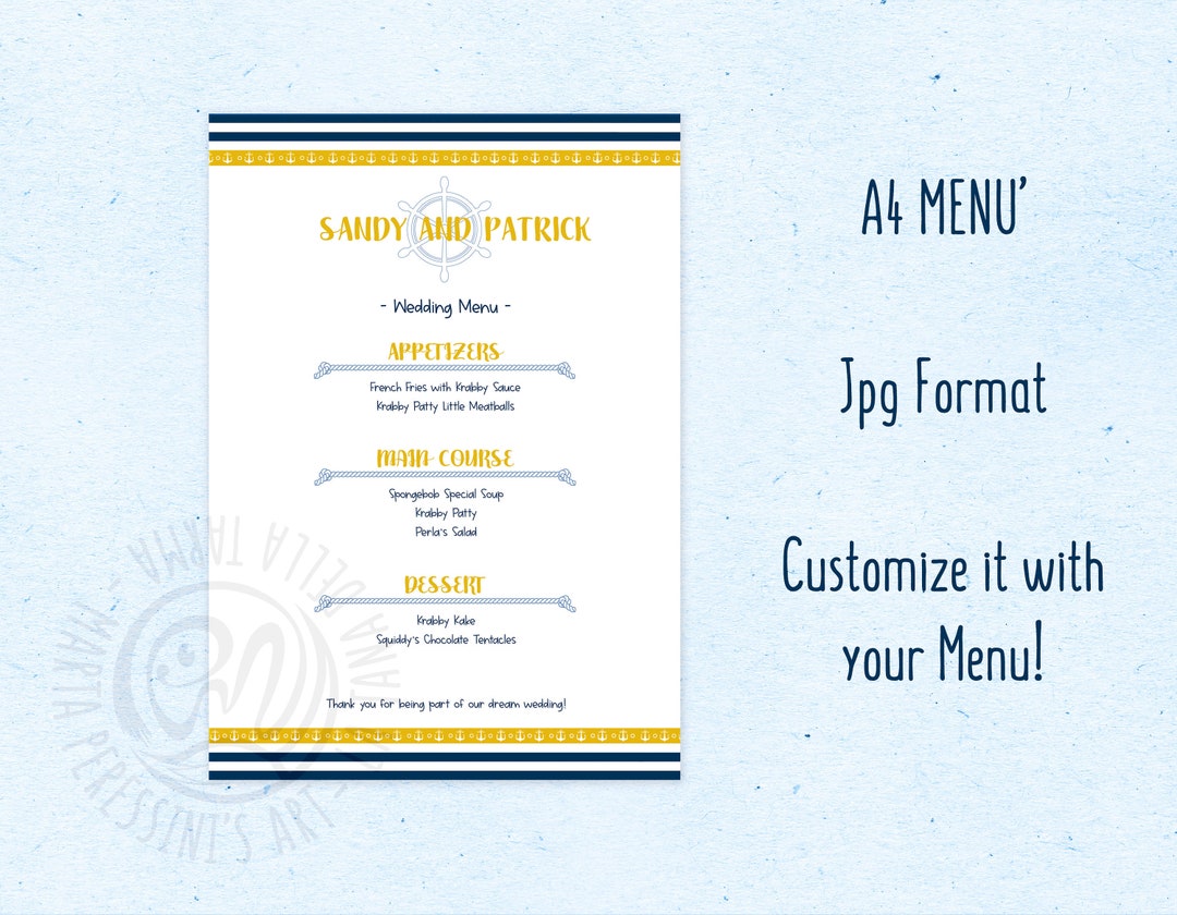 Nautical Menu Card - Seal With Me - Menu Template for Wedding, Baptism ...