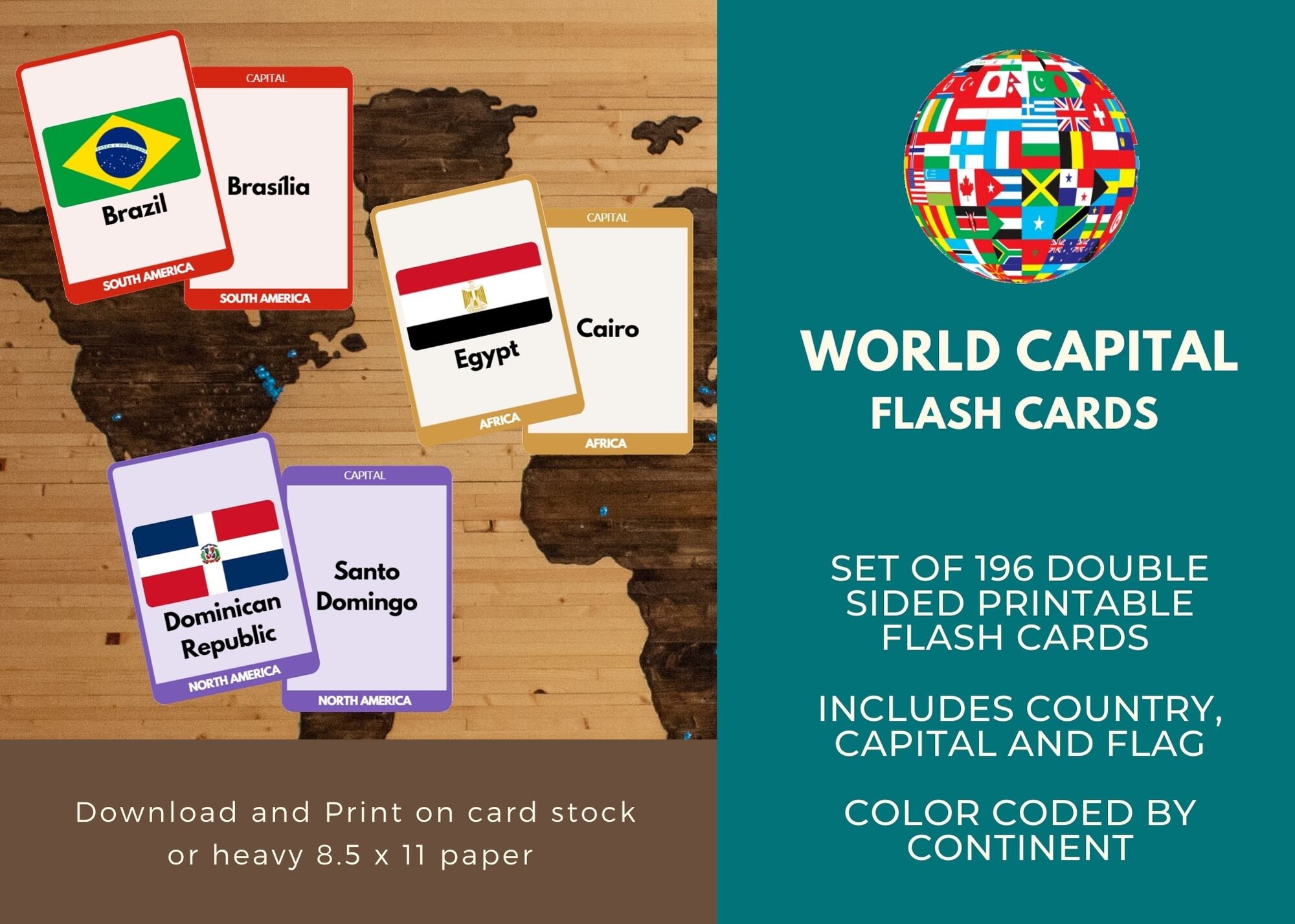 World Capital Flashcards Download and Print - Etsy