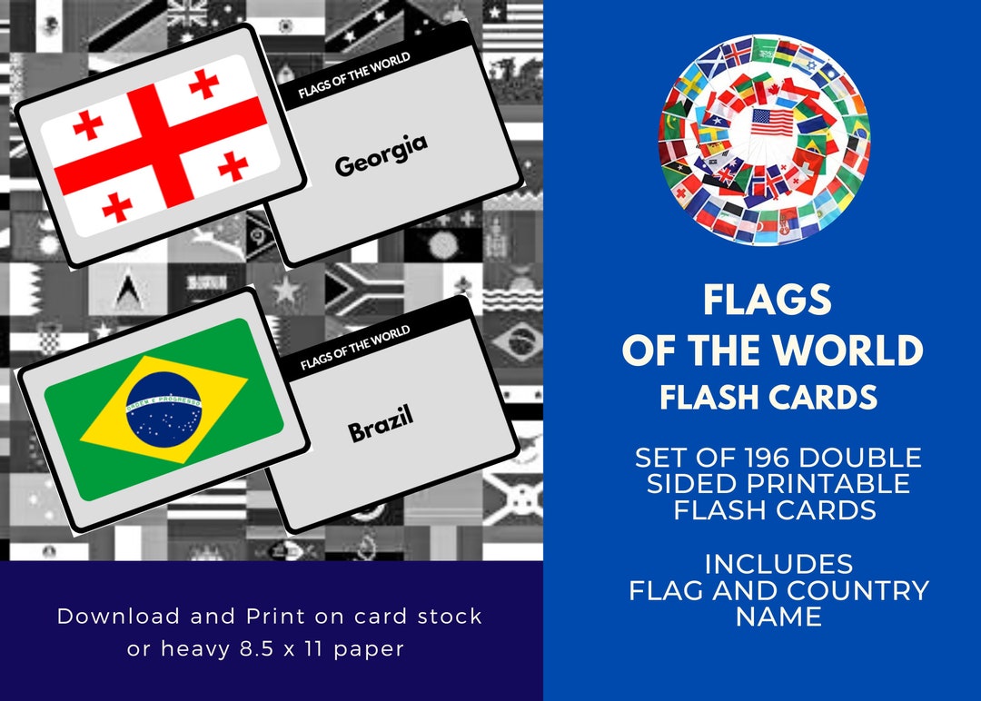 Flags of the World Flashcards Download and Print - Etsy