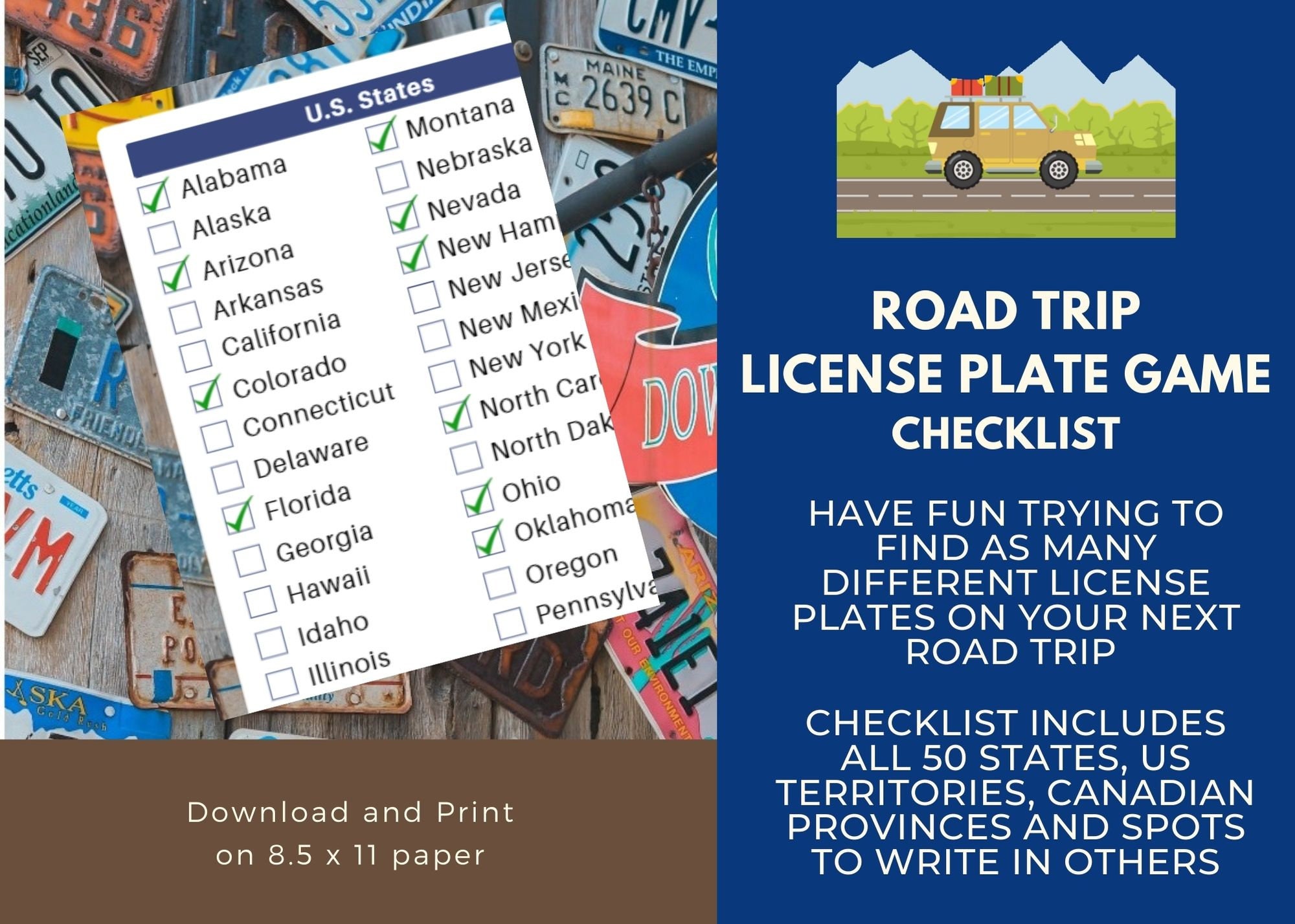 Road Trip License Plate Game Checklist - Etsy