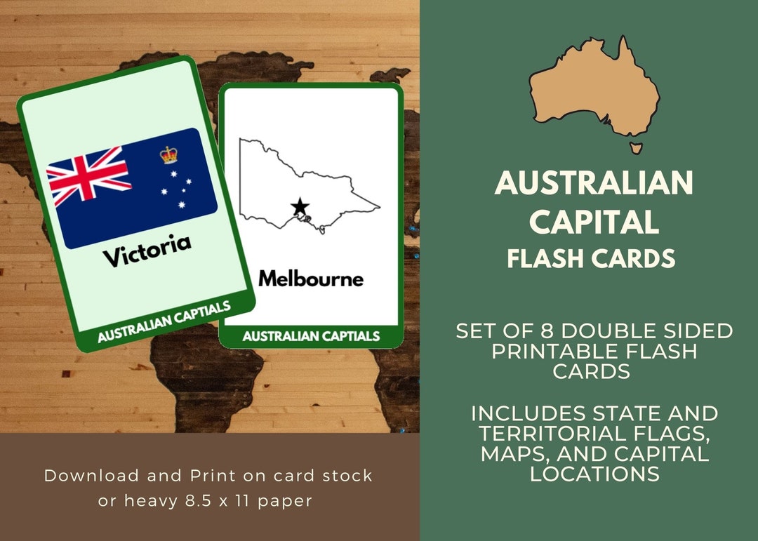 Australian Capital Flashcards - Download and Print - Etsy
