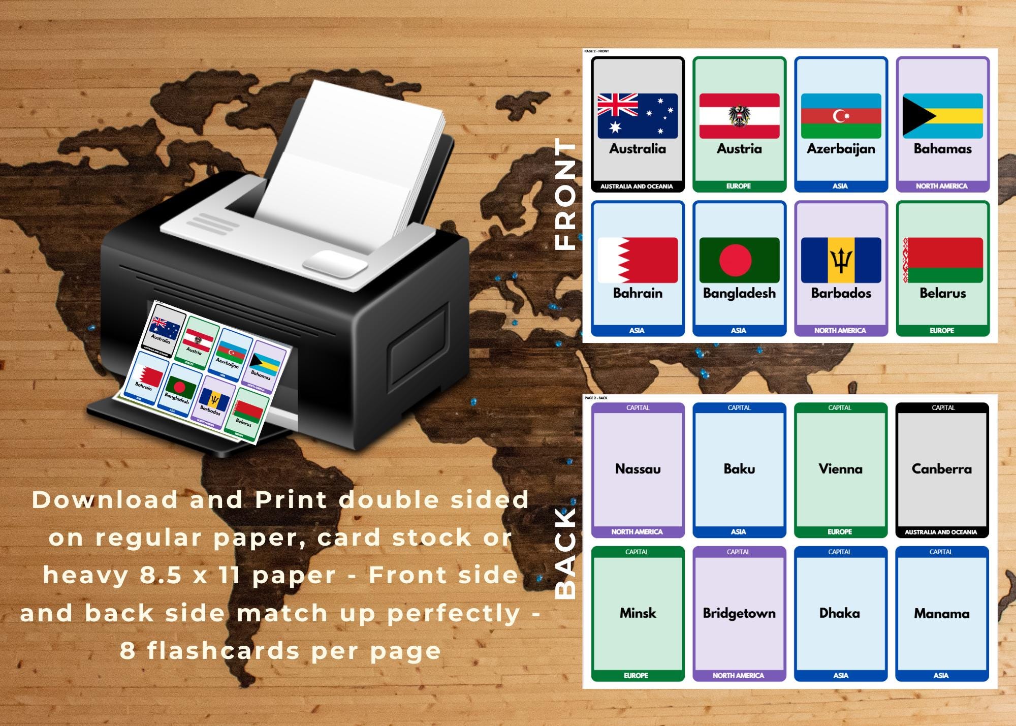 World Capital Flashcards - Download and Print - Etsy