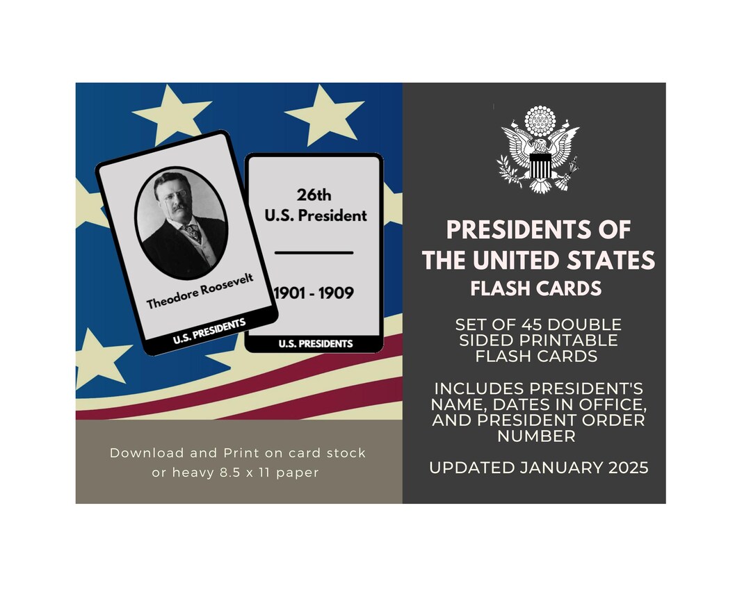 Presidents of the United States Flashcards - Download and Print - Etsy
