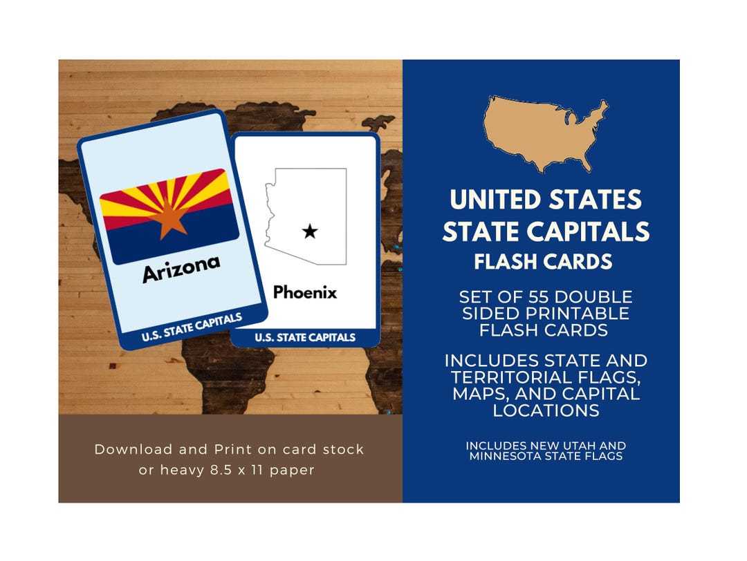 United States Capital Flashcards - Download and Print - Etsy